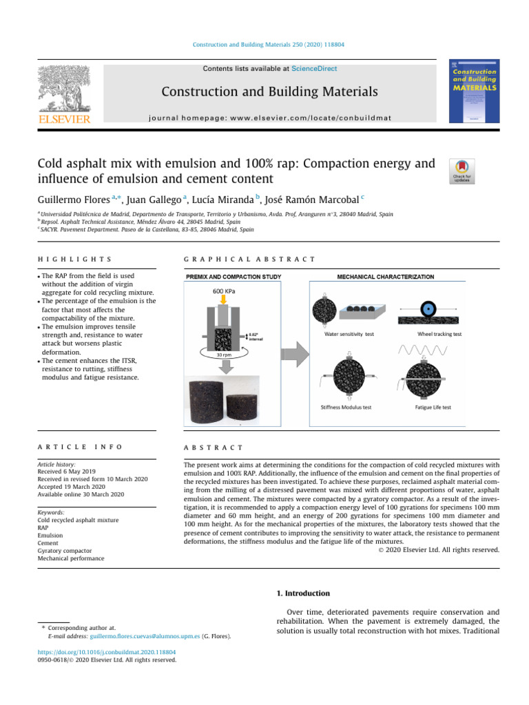 Cold Asphalt Mix With Emulsion and 100% Rap - Compaction Energy and ...