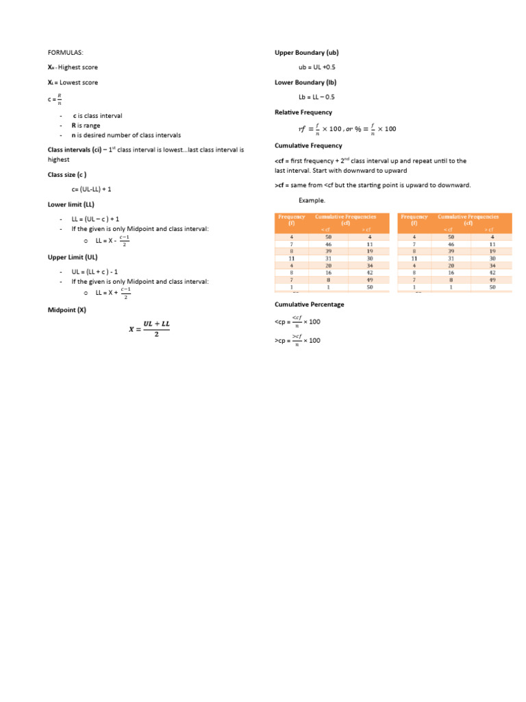 FORMULAS | PDF | Sampling (Statistics)