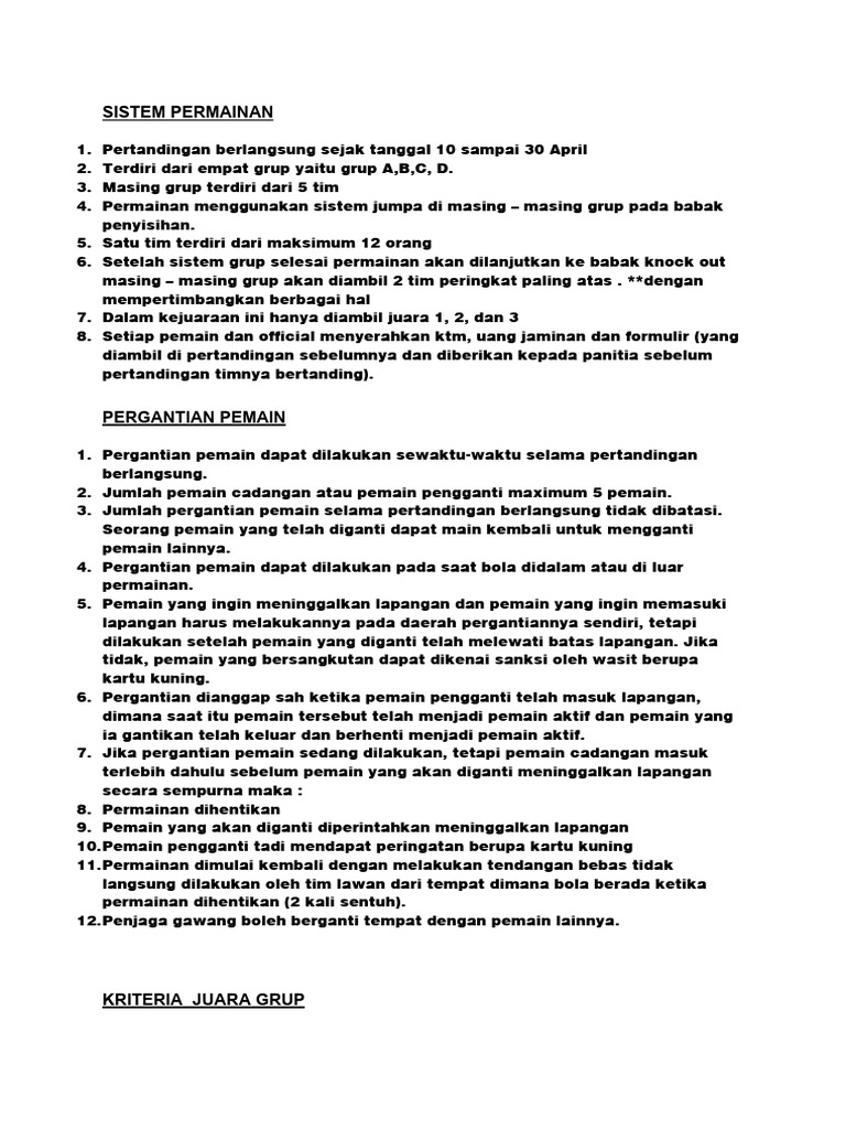 Peraturan dan Sistem Futsal 2025 | PDF