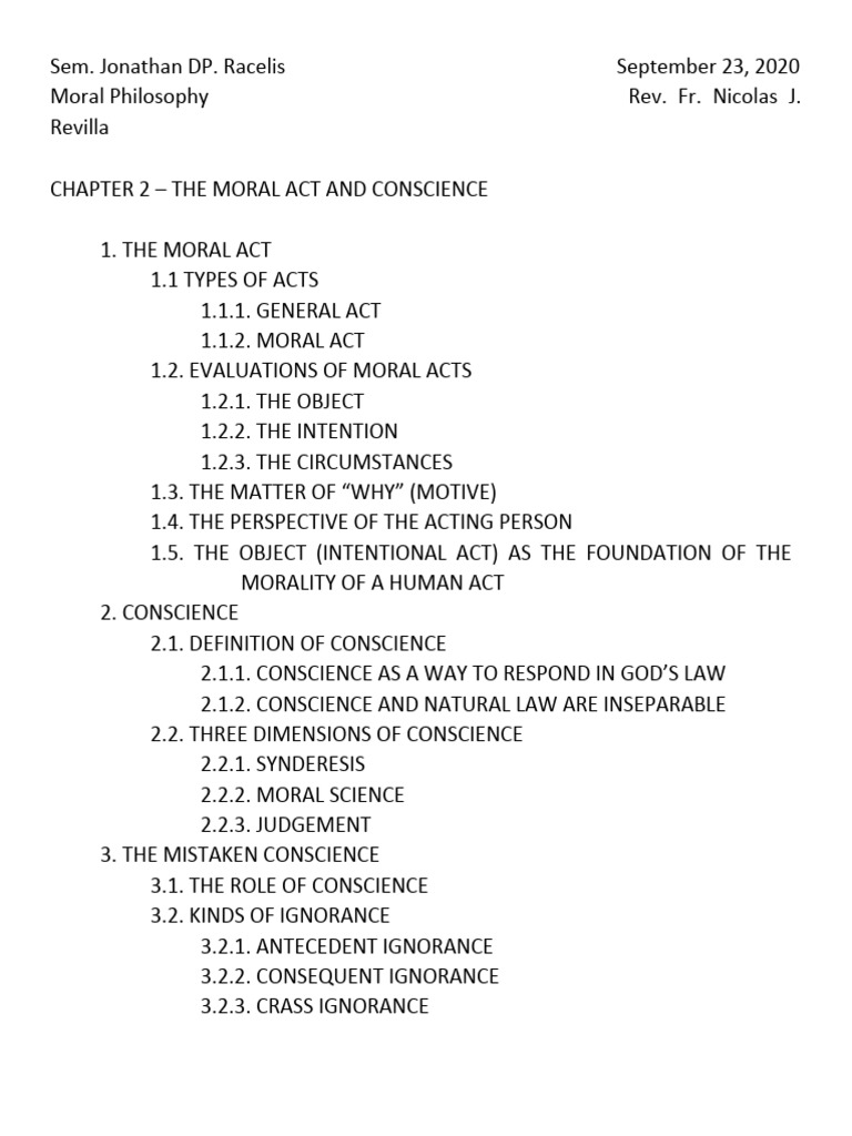 CHAPTER 2 OUTLINE AND REVIEW Qs | PDF | Conscience | Catholic Church