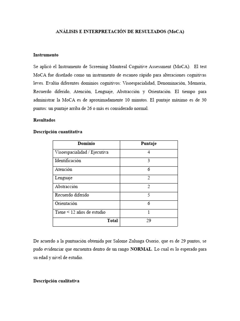 Análisis e Interpretación de Resultados Del Test de Moca | PDF ...