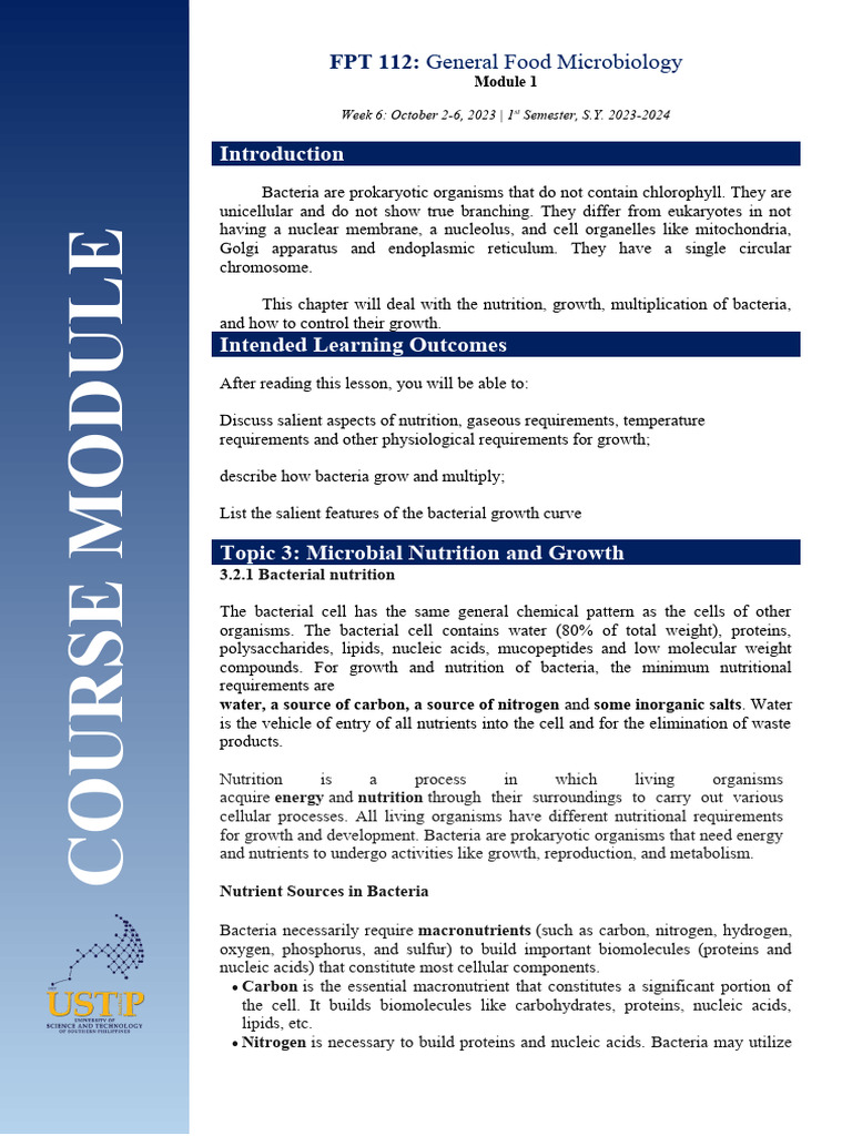 Module 2 - Microbial Nutrition, Growth, and Control | PDF | Nutrition | Diet & Nutrition