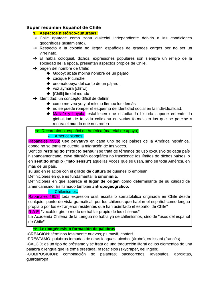 Resumen del Español en Chile | PDF | Lingüística | Sociolingüística