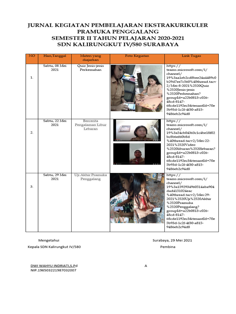 Jurnal Kegiatan Pramuka Penggalang Mei | PDF
