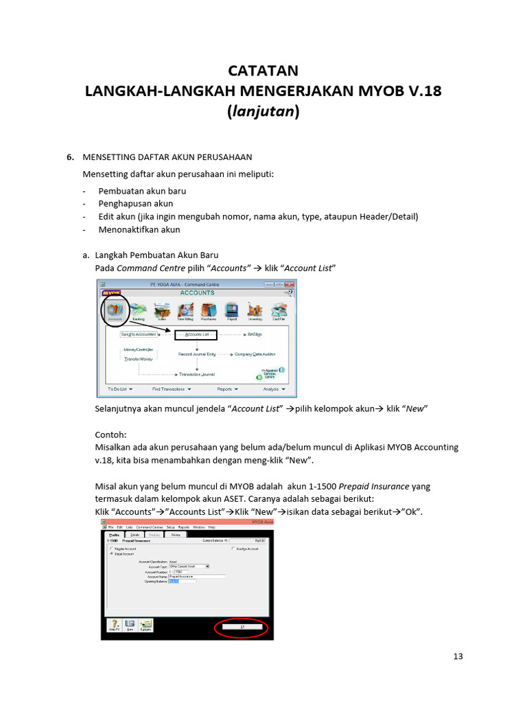 LANGKAH AWAL MYOB Hal.13 | PDF