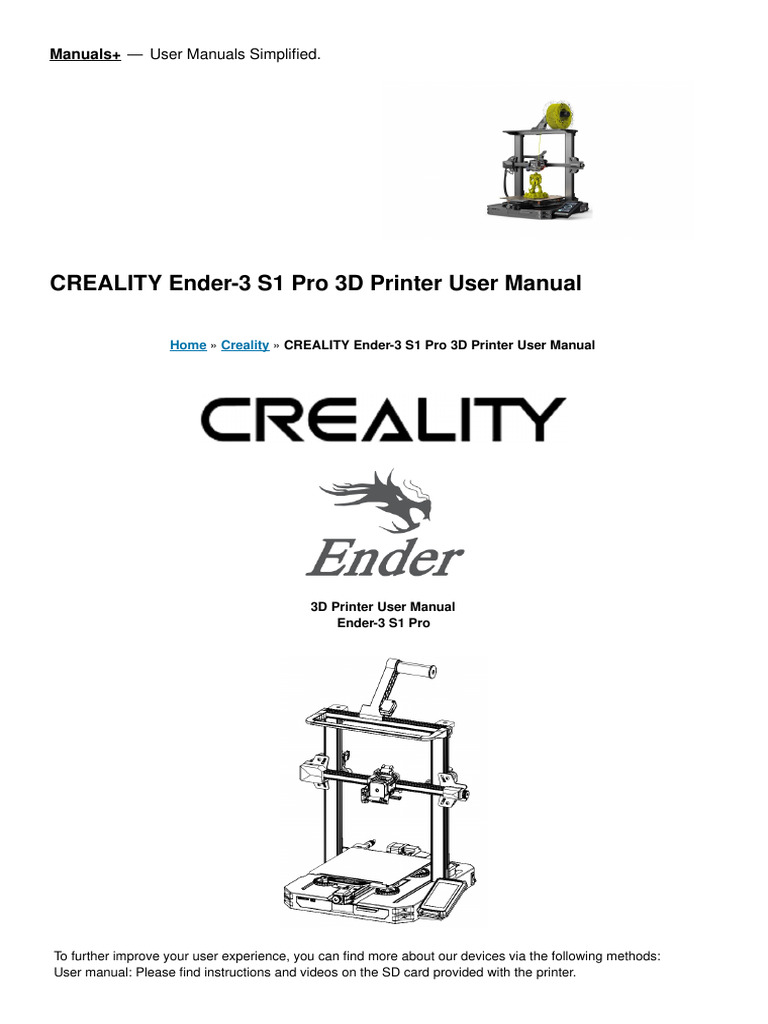 Ender 3 s1 Pro 3d Printer Manual | PDF | Manufactured Goods | Computing