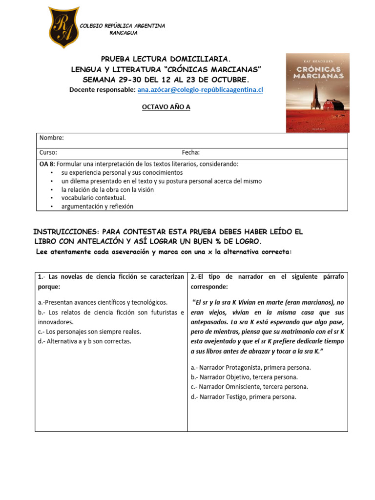 Guia Lenguaje 8a s29 | PDF | Marte | Guerra nuclear