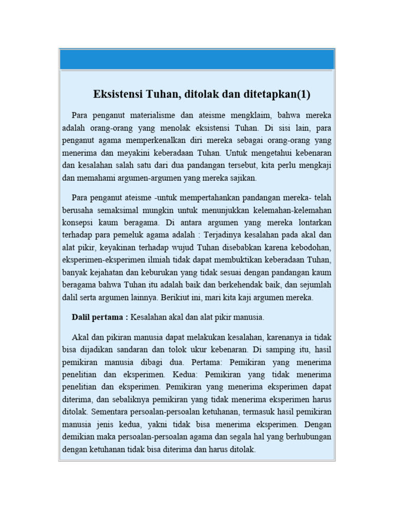 Eksistensi Tuhan, Ditolak Dan Ditetapkan | PDF