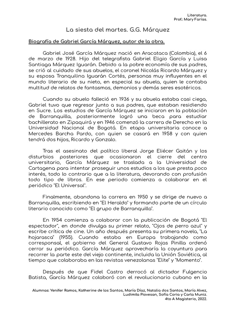 Análisis de "La siesta del martes" | PDF | Historia | Clásicos