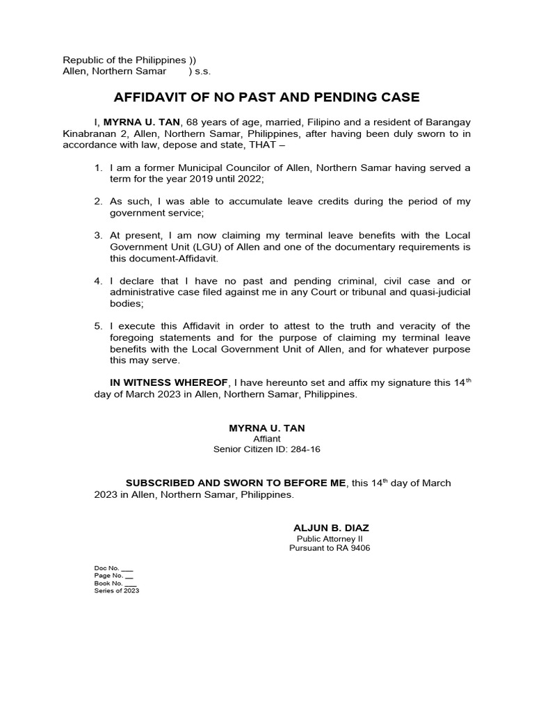 Affidavit of Pending Case | PDF