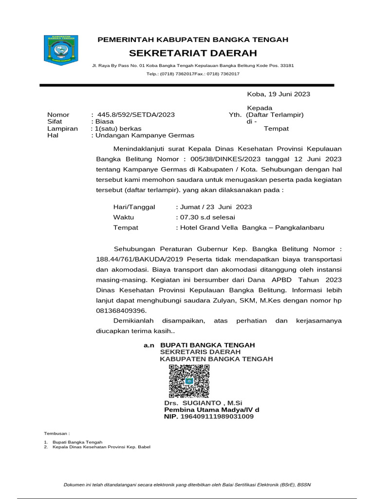 Surat Undangan Kampanye Germas 23 Juni 2023 | PDF