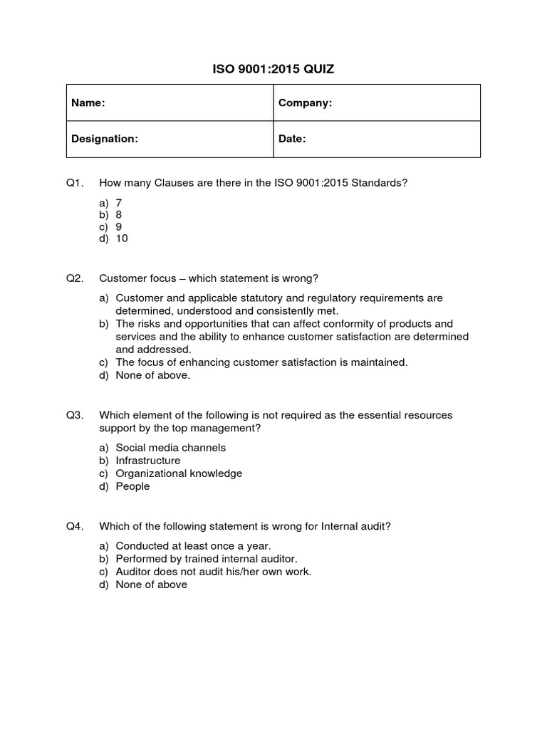 ISO 9001 Quiz | PDF