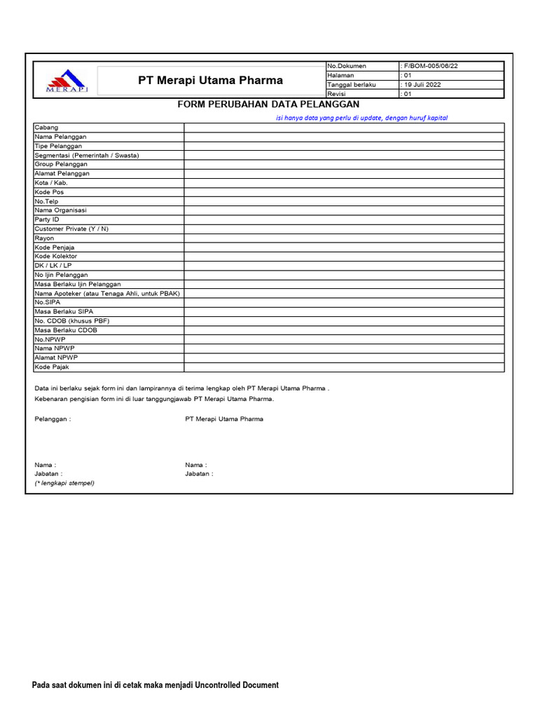 Form Perubahan Data Pelanggan | PDF