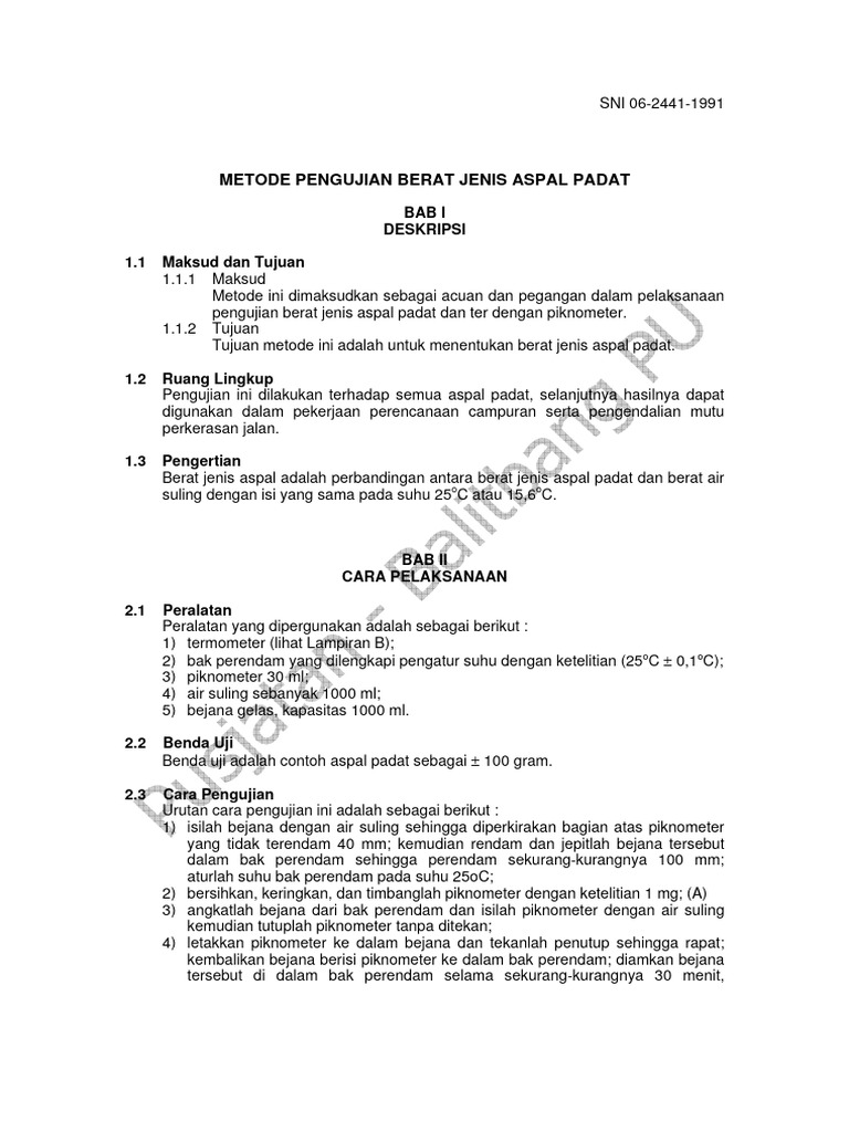 Metode Pengujian Berat Jenis Aspal Padat | PDF