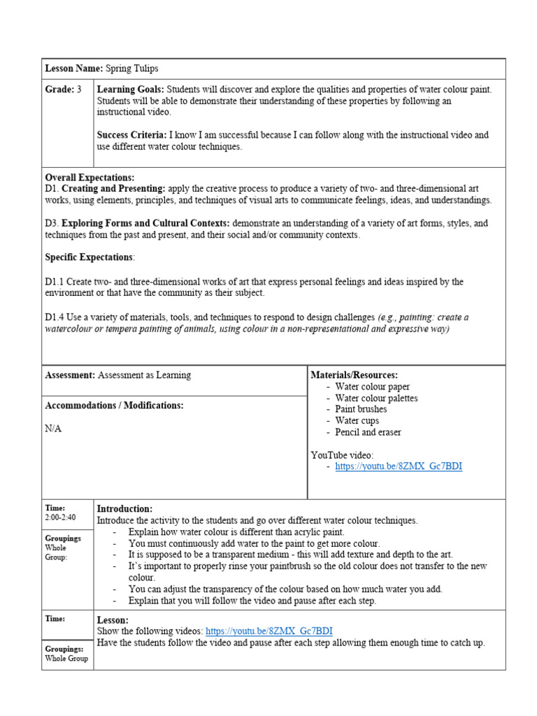 Spring Tulips - Lesson Plan | PDF