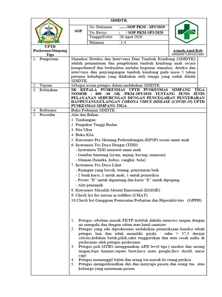 Sop Sdidtk | PDF | Kesehatan Holistik
