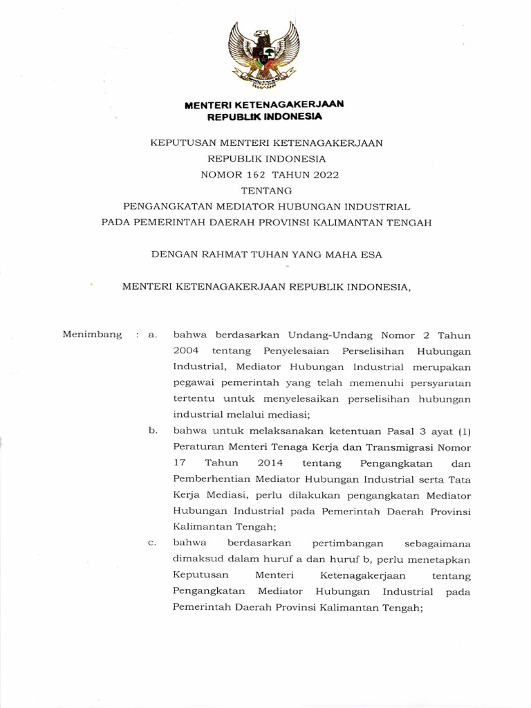 Pengangkatan Mediator Kalimantan Tengah | PDF