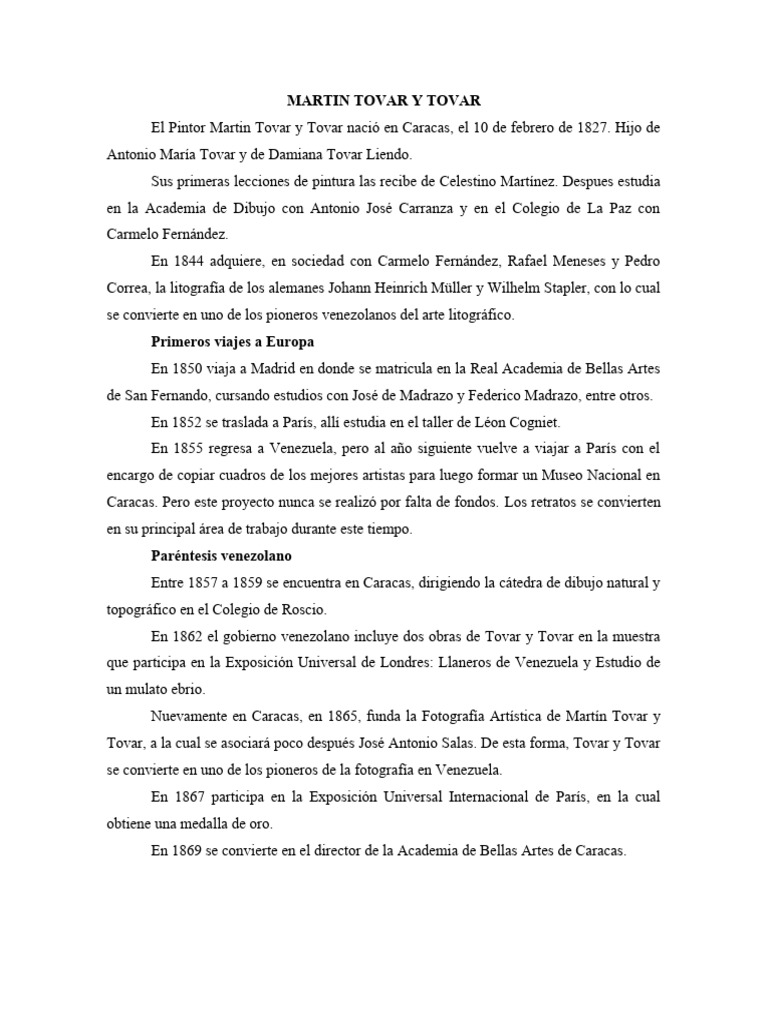 Martín Tovar y Tovar: Pionero del Arte Venezolano | PDF | Arte