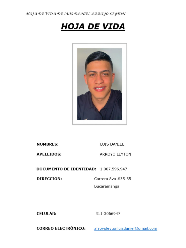 Hoja de Vida de Luis Daniel Arroyo | PDF | Ciencias sociales