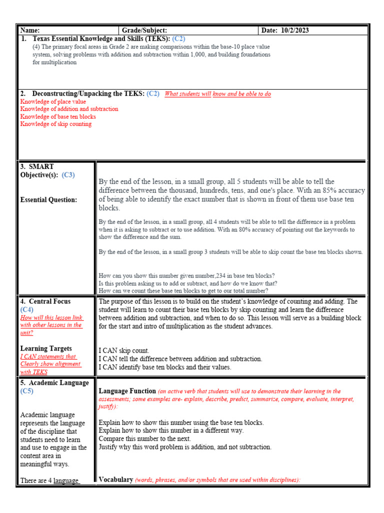Edtpa Lesson Plan Guide LPG 2 | PDF | Career & Growth | Language Arts ...