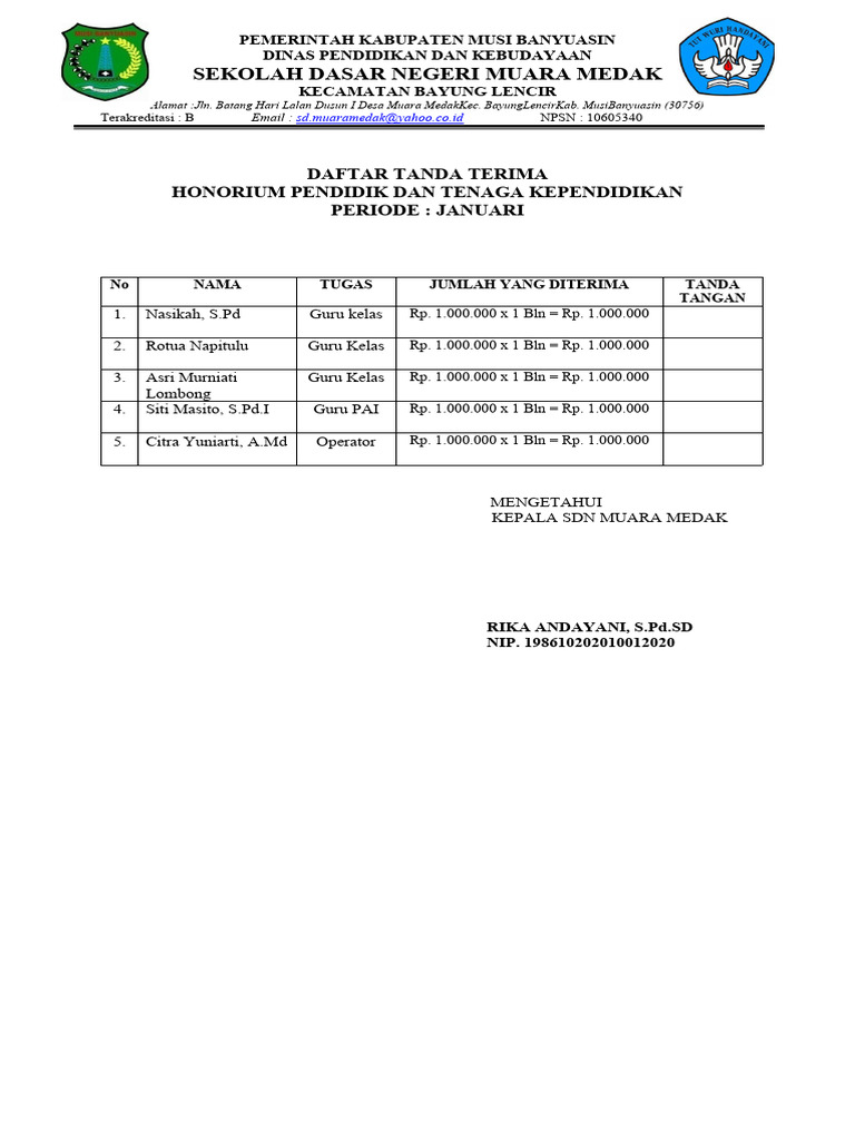 Daftar Tanda Terima Bosda | PDF