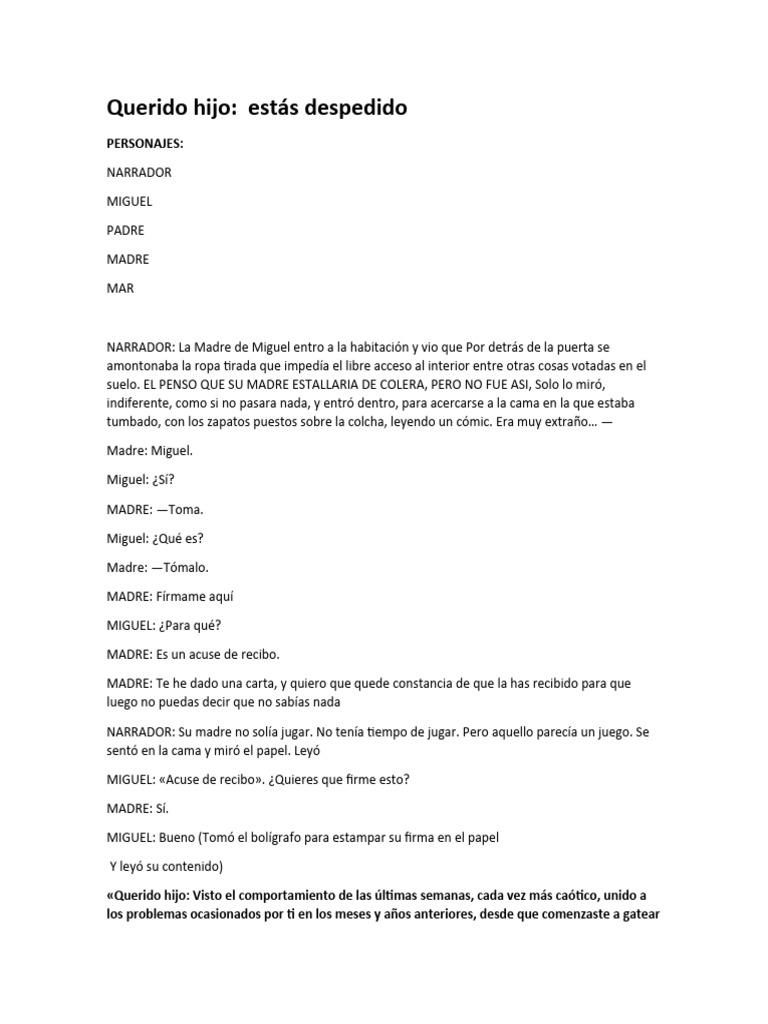 Querido Hijo Estas Despedido | PDF