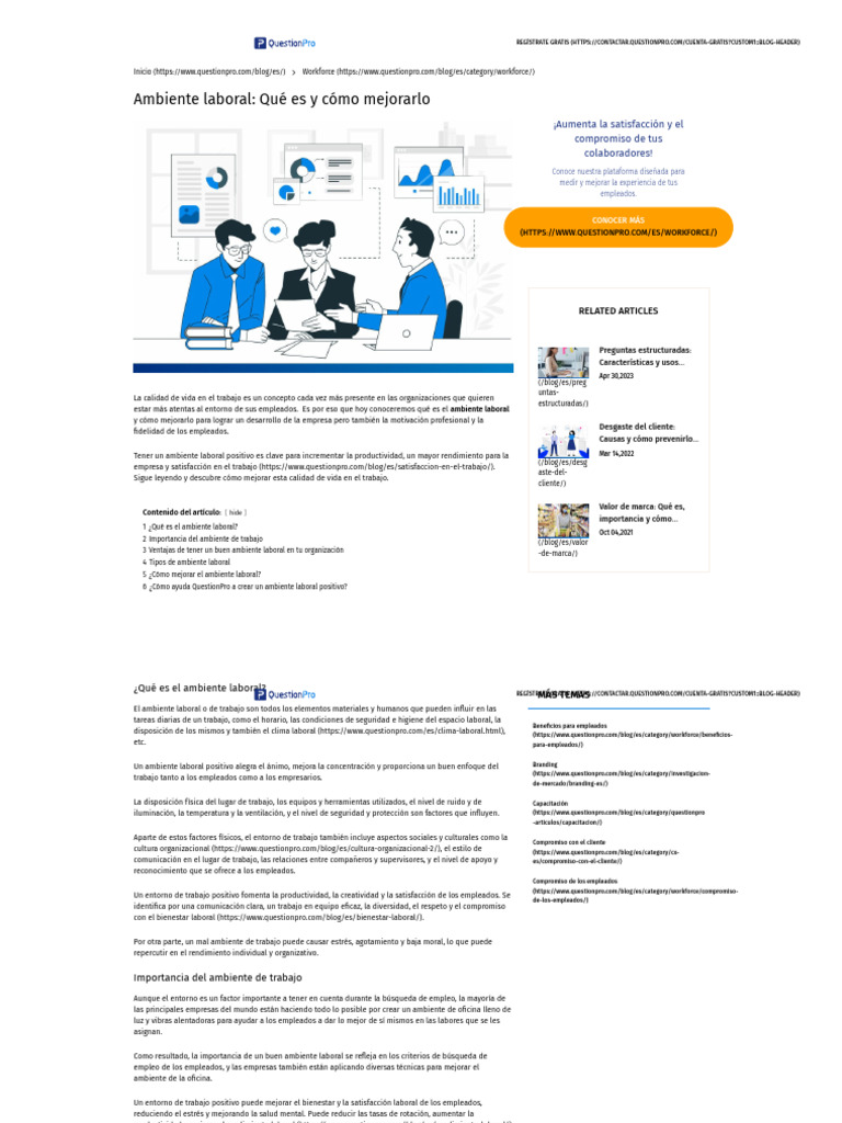 Ambiente Laboral - Qué Es y Cómo Mejorarlo - QuestionPro | PDF