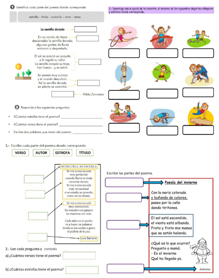 Ejercicios Partes Del Poema | PDF