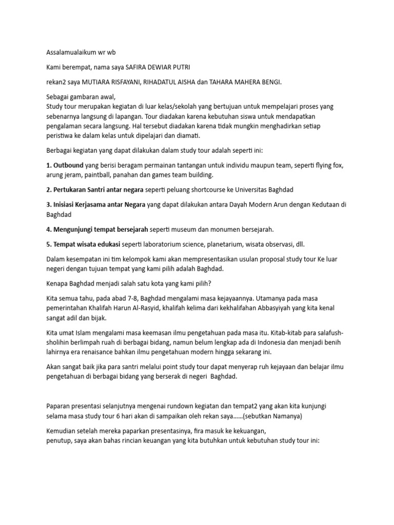 Sambutan Utk Proposal Study Tour | PDF