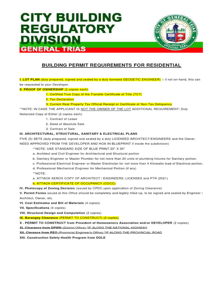 Building Permit - General Trias Cavite | PDF