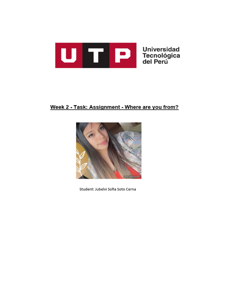 Week 2 Task Assignment Where are you from - Jubelvi Soto | PDF