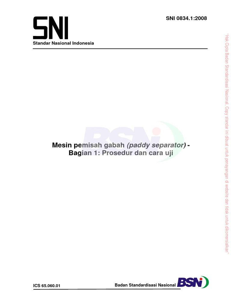 Prosedur Uji Mesin Pemisah Gabah | PDF