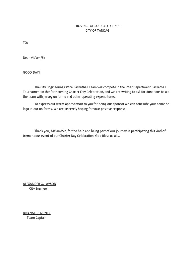 Solicitation Letter | PDF | Sports & Recreation | Games & Activities