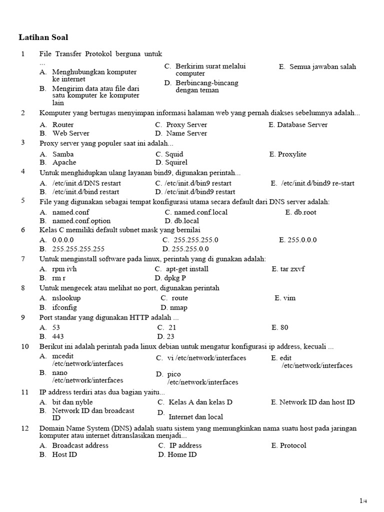 Latihan Soal Xii TKJ SMK Muhammadiyah Bawang | PDF