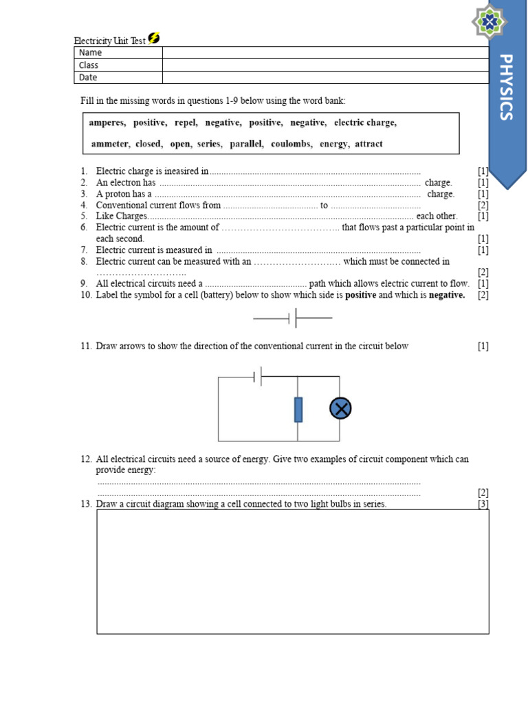 Electricity Unit Test | PDF