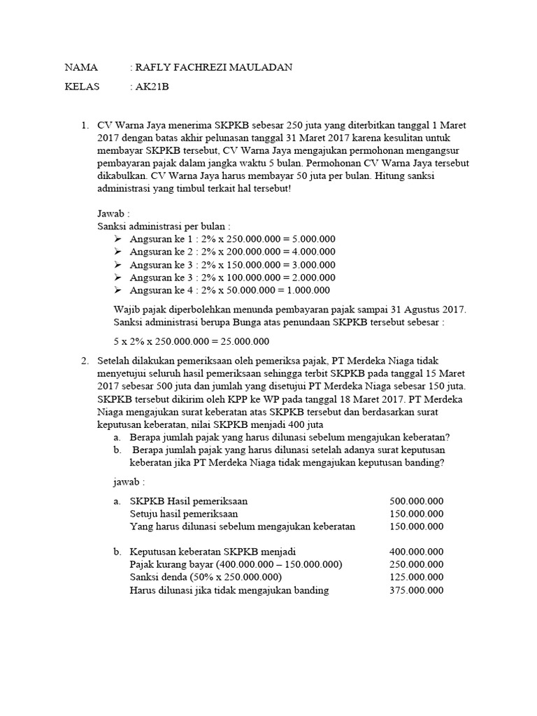 Sanksi Pajak dan Pembayaran SKPKB 2017 | PDF