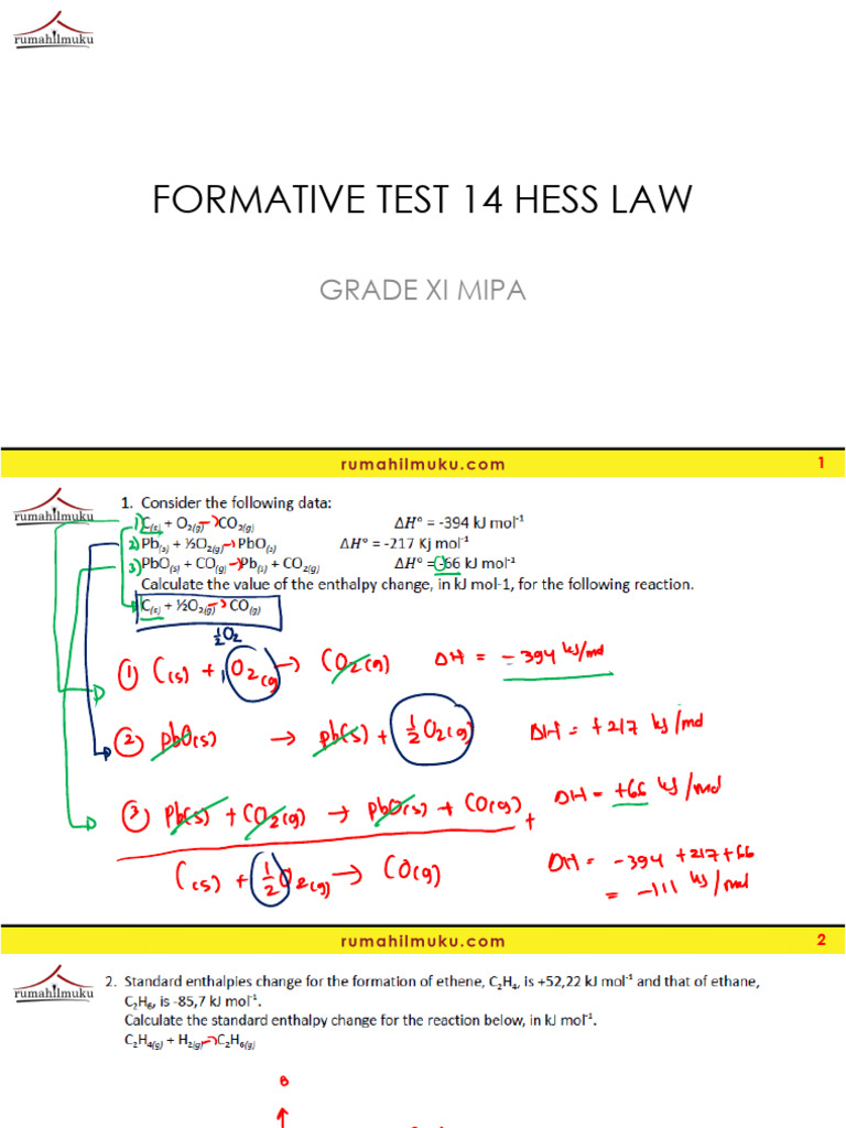(Template) Formative Test 14 - Hess Law | PDF