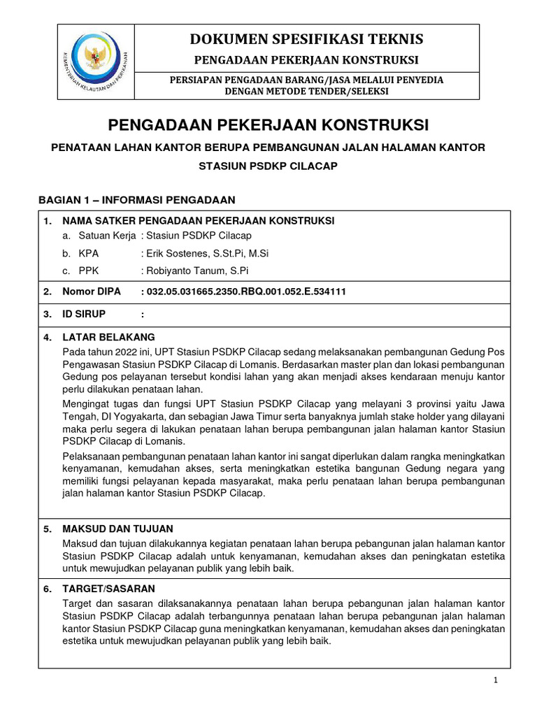 KAK Tender - Pembangunan PENATAAN HALAMAN Kantor | PDF