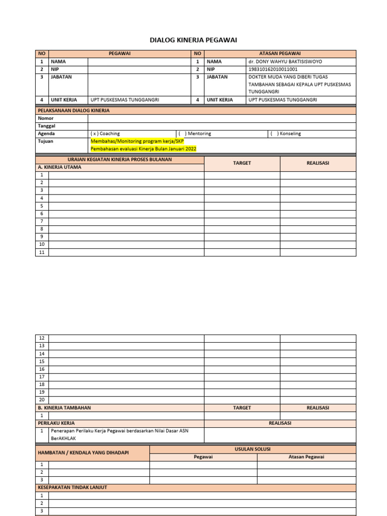 FORM DIALOG KINERJA PEGAWAI Edit | PDF