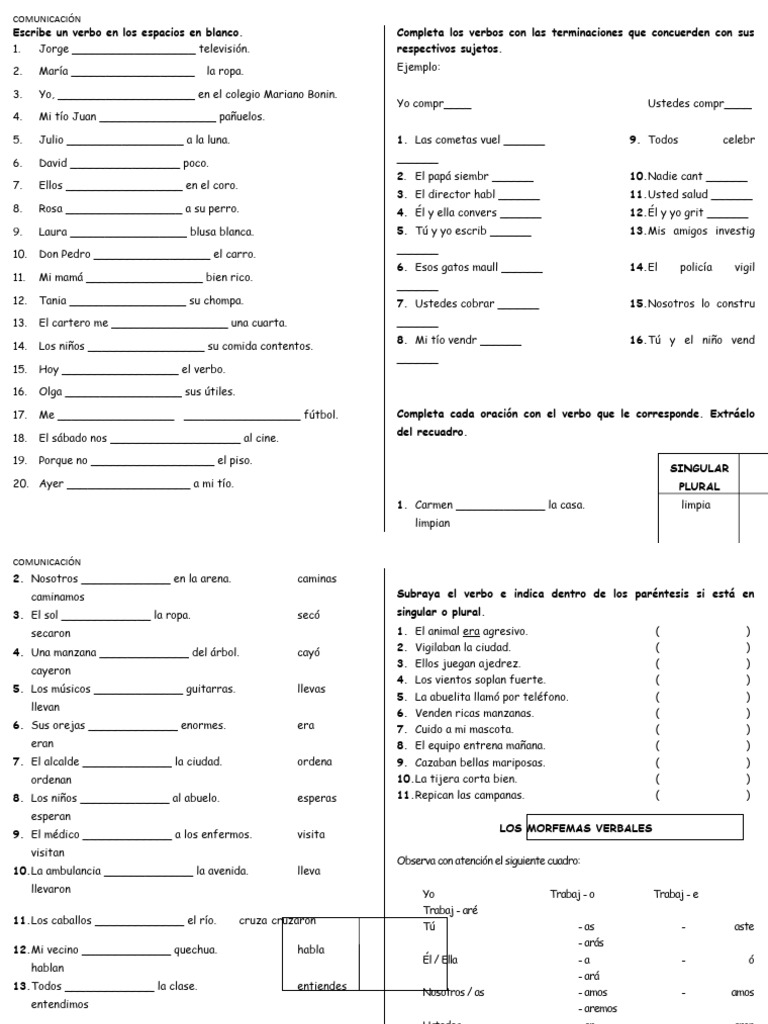 Escribe Un Verbo en Los Espacios en Blanco | PDF
