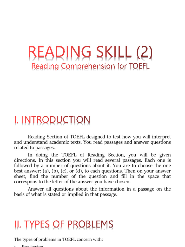 Reading Skill (2) - Reading Comprehension For TOEFL | PDF