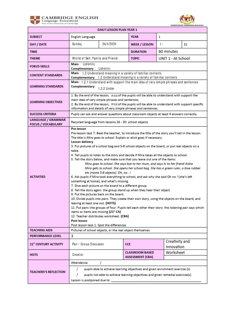 RPH Bi Year 1 (L31-35) | PDF | Lesson Plan | Teachers