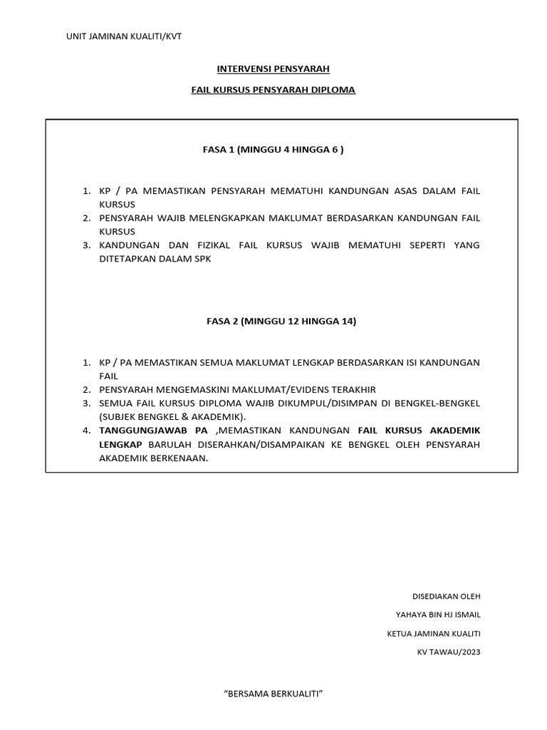 Intervensi Fail Kursus Pensyarah Diploma | PDF