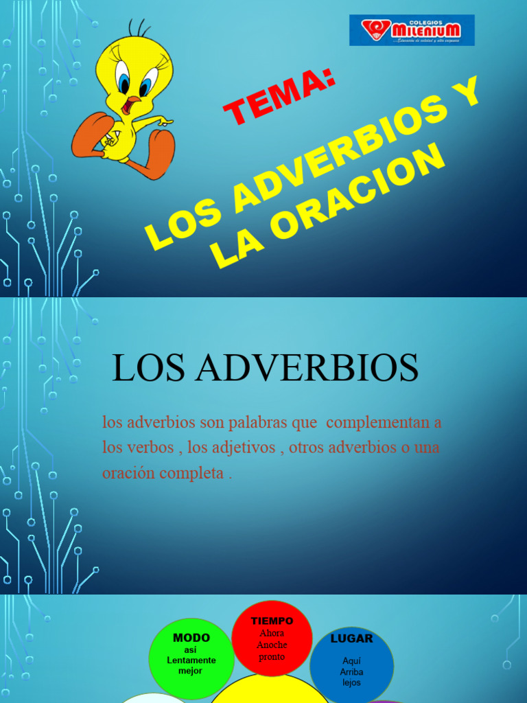 Diapositivas Los Adverbios y La Oraciòn Milenium | PDF | Adverbio | Oración (Lingüística)