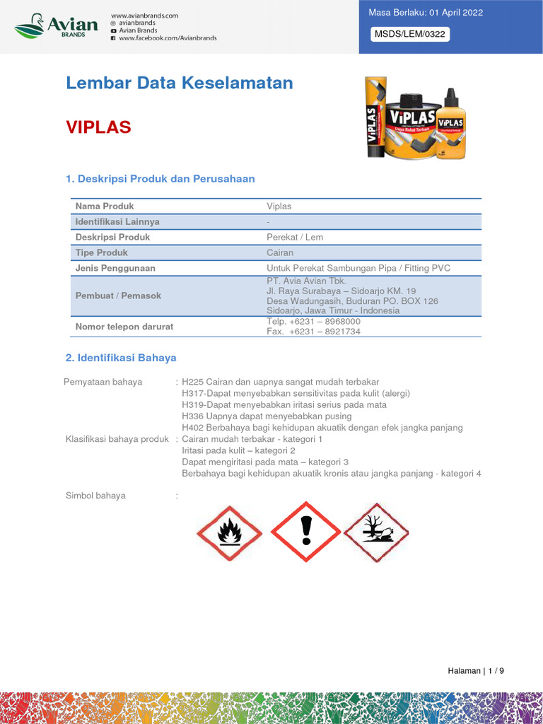 MSDS Lem Viplas | PDF