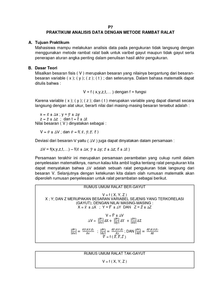 P7 PRAKTIKUM ANALISIS DATA DENGAN METODE RAMBAT RALAT | PDF