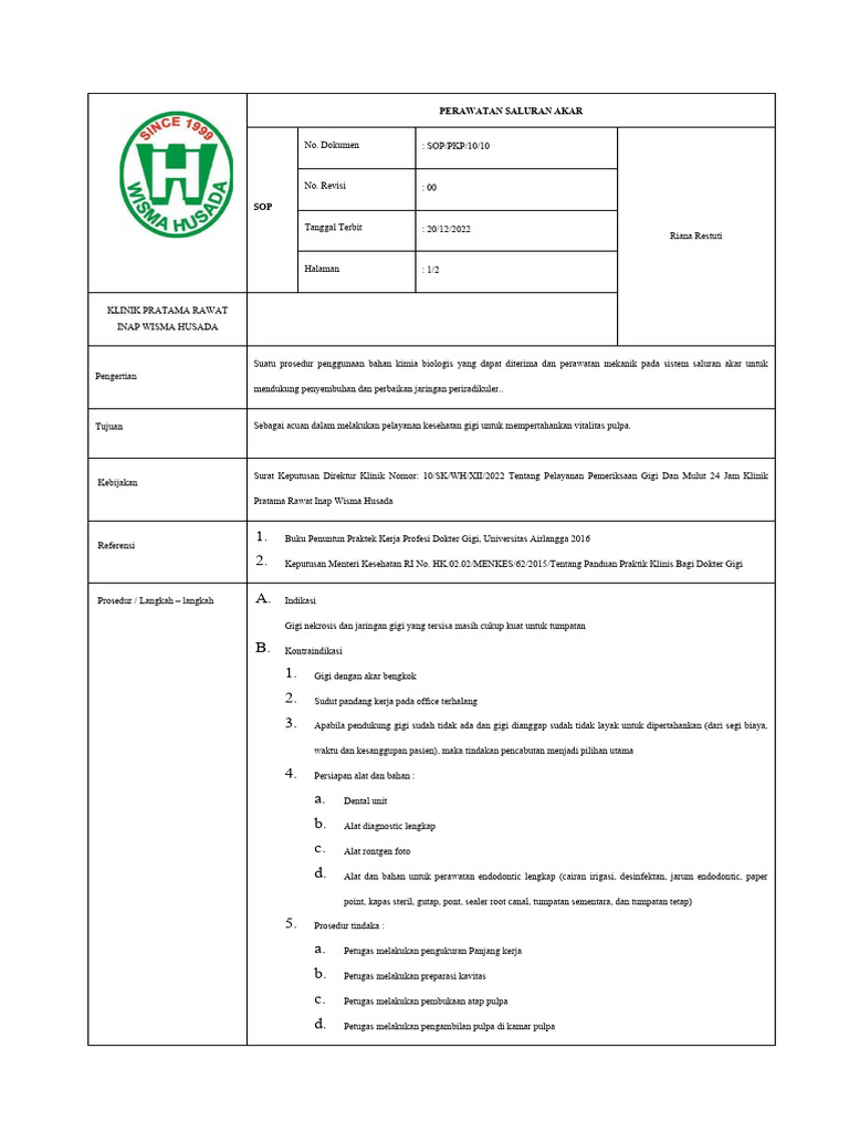 10 - Sop Perawatan Saluran Akar | PDF