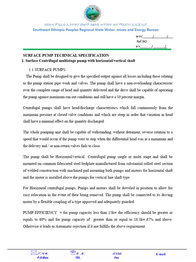 Surface Pump Technical Specifications | PDF