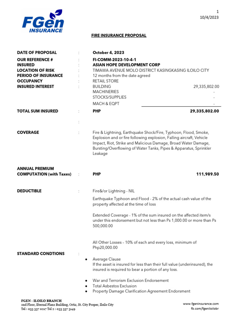 Fire Insurance Proposal for Retailers | PDF