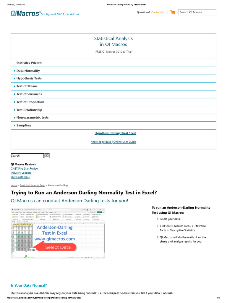 Anderson-Darling Test in Excel Guide | PDF | Computers | Technology ...